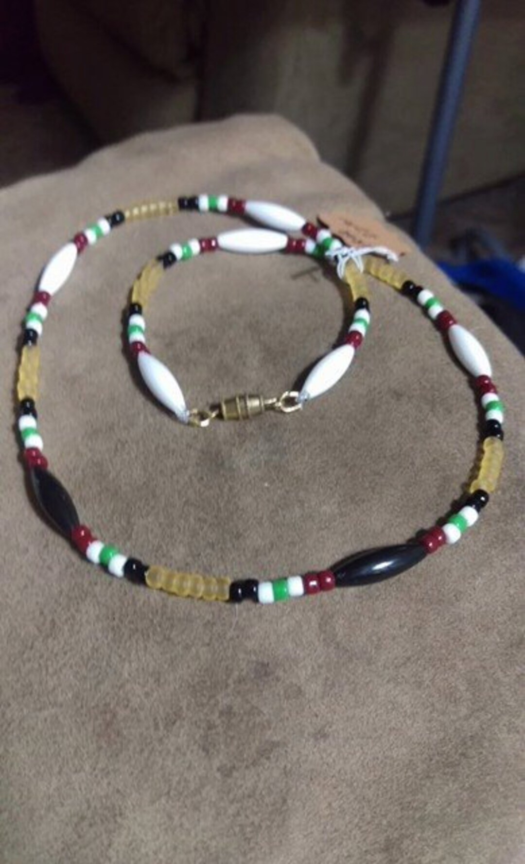 Iraq Service Ribbon Memorial Necklace - Style 2 ( 2 Large Black Beads ...