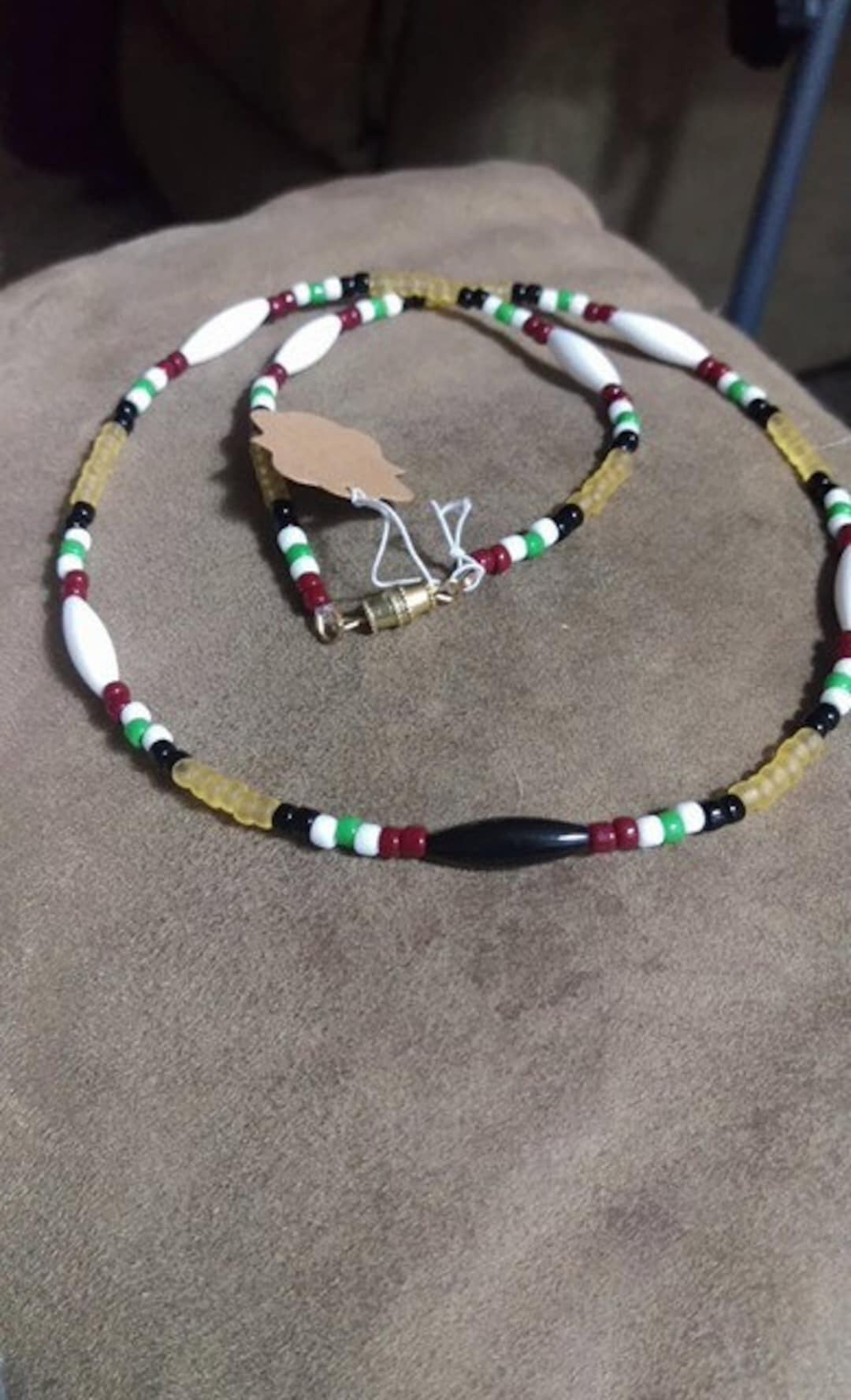 Iraq Service Ribbon Memorial Necklace - Style 3 ( 1 Large Black Bead ...