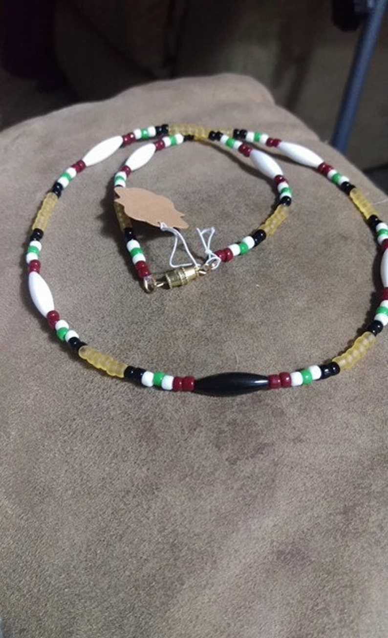 Iraq Service Ribbon Memorial Necklace - Style 3 ( 1 Large Black Bead ...