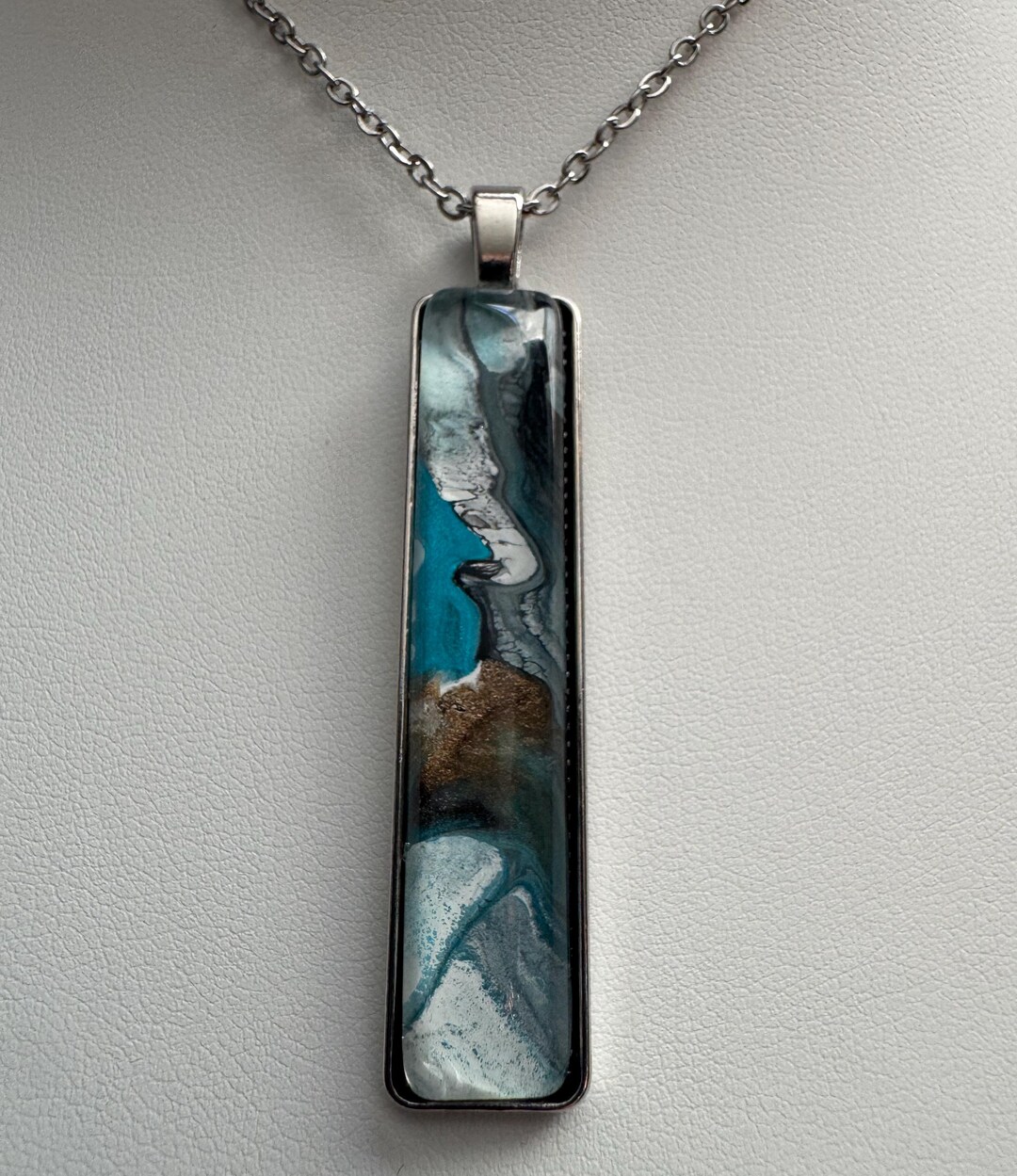 20 Inch Rectangle Acrylic Fluid Art Pendant Cabochon Necklace, Unique ...