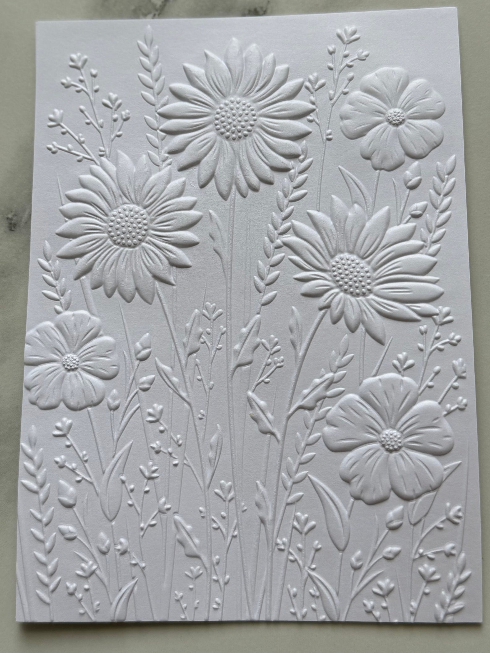 5 - 3D Daisy Flower Embossed White Card Stock, Embossed Textured ...