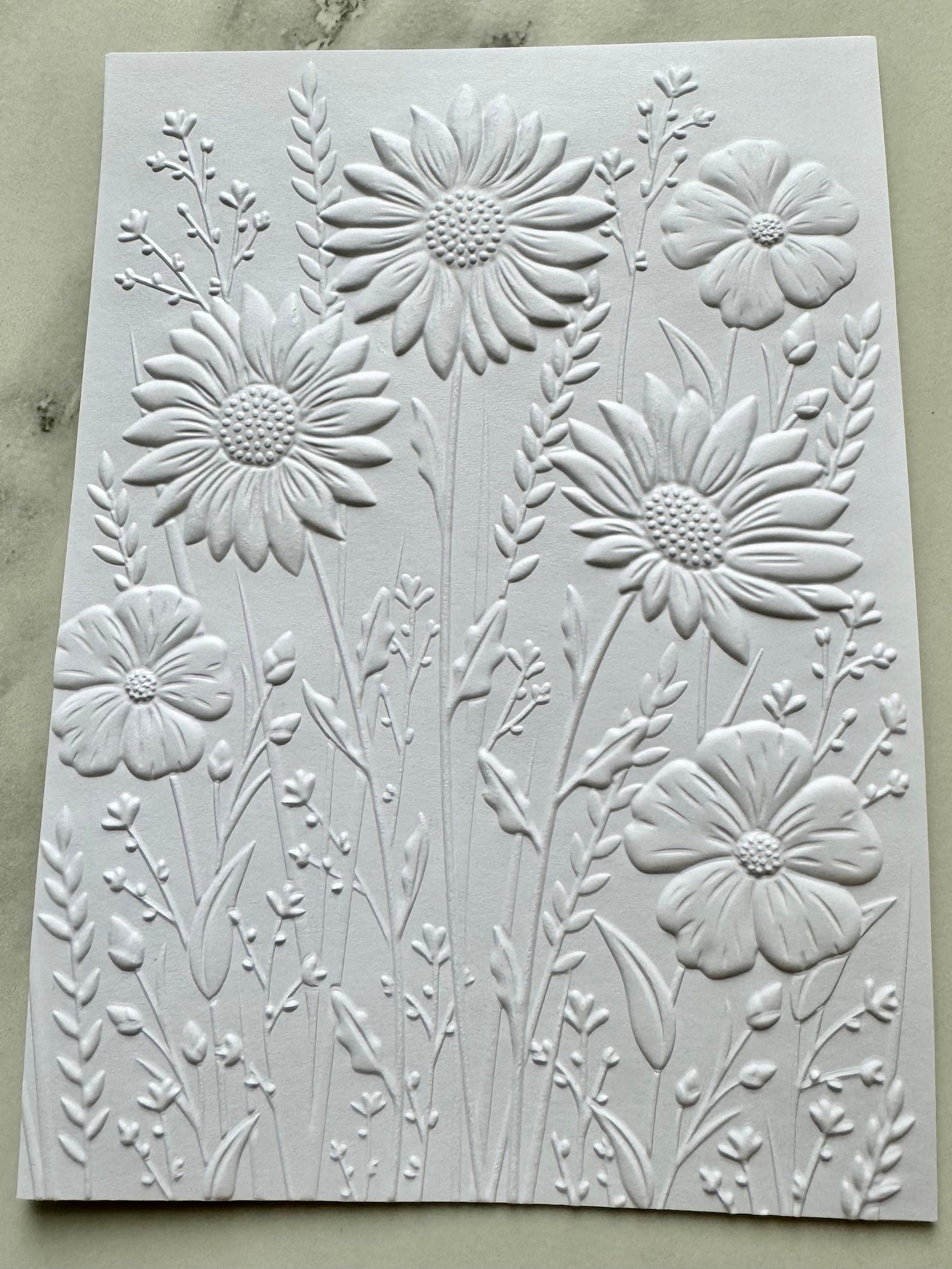5 - 3D Daisy Flower Embossed White Card Stock, Embossed Textured ...