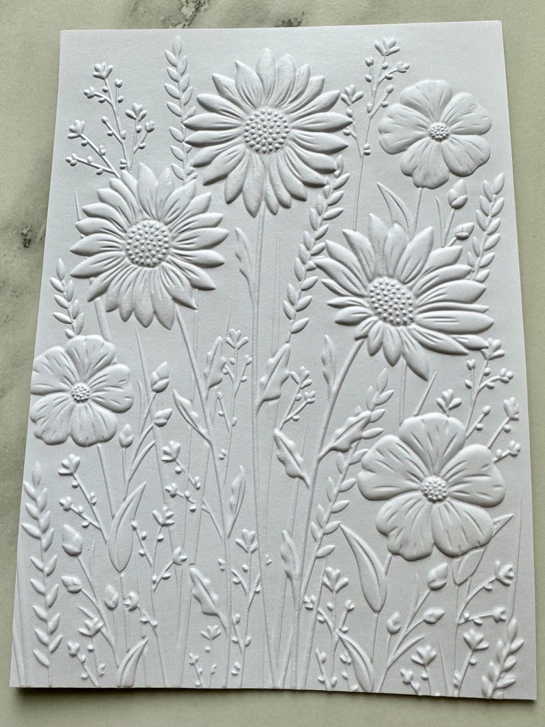 5 - 3D Daisy Flower Embossed White Card Stock, Embossed Textured ...