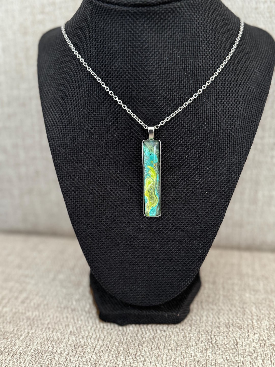 20 Inch Rectangle Acrylic Fluid Art Pendant Cabochon Necklace, Unique ...