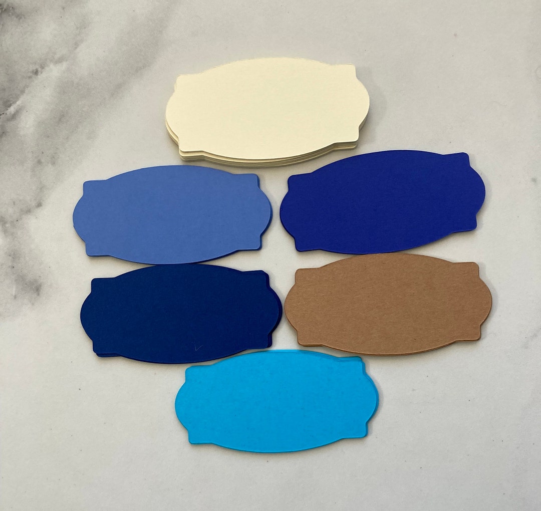 30 Blank Die Cut Labels, Kraft, Cream and Shades of Blue Labels, Blank ...