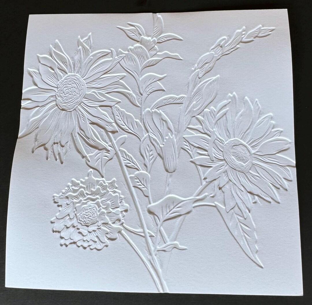Set of Five 3D Embossed Pressed Flower Die Cut, Embossed Flower ...