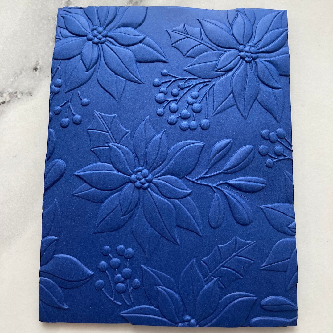 5 -3D Embossed Navy Blue Die Cut Poinsettias, Embossed Paper, Designer ...