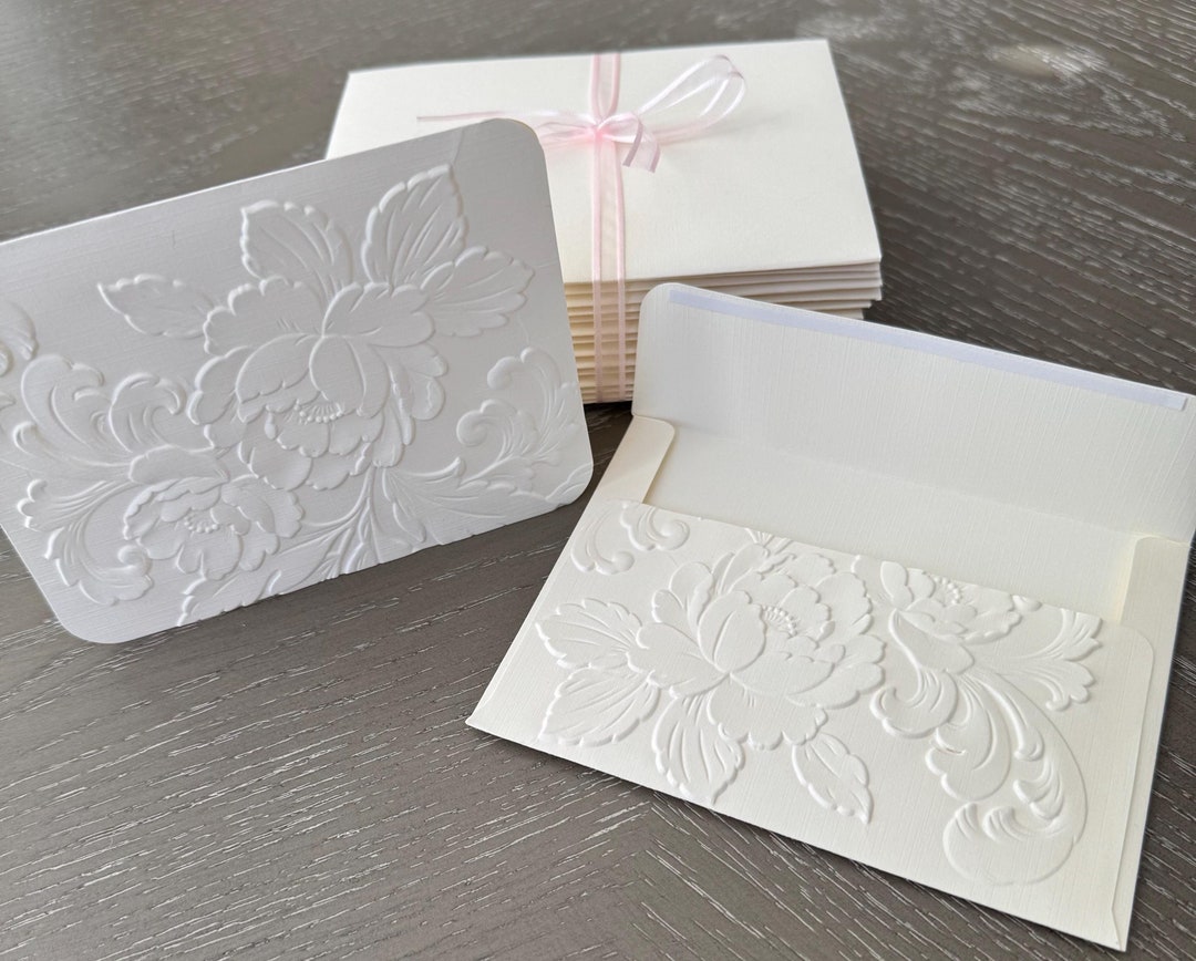 Set of 15 Mailable Ivory Floral 3D Embossed Stationery, Wedding Cards ...