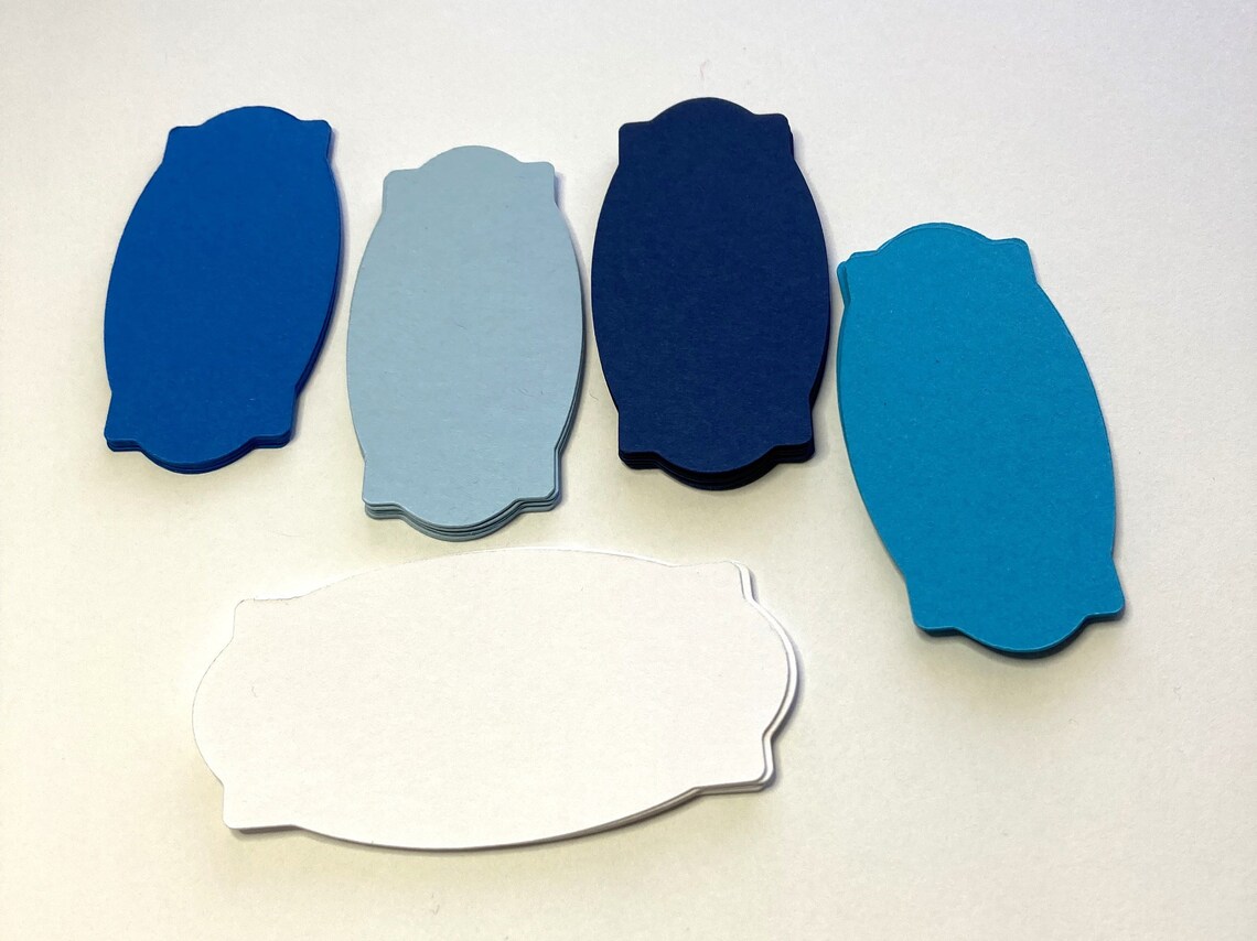 36 Die-cut Labels in Shades of Blue and White - Assorted Shapes for ...