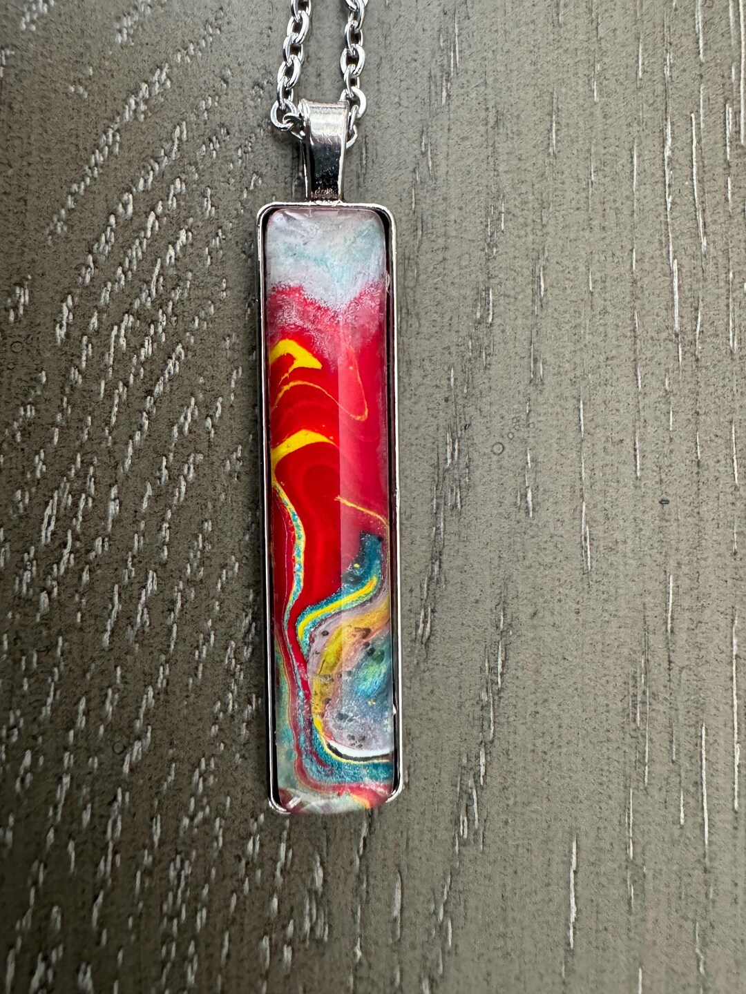 20-inch Rectangular Original Acrylic Paint Pour Necklace, Handcrafted ...