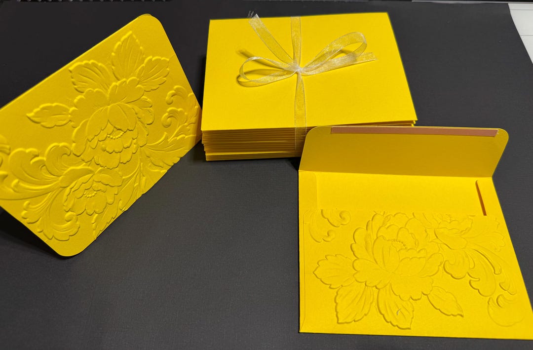 Set of 15 Yellow Mailable Floral 3D Embossed Stationery, Wedding Cards ...