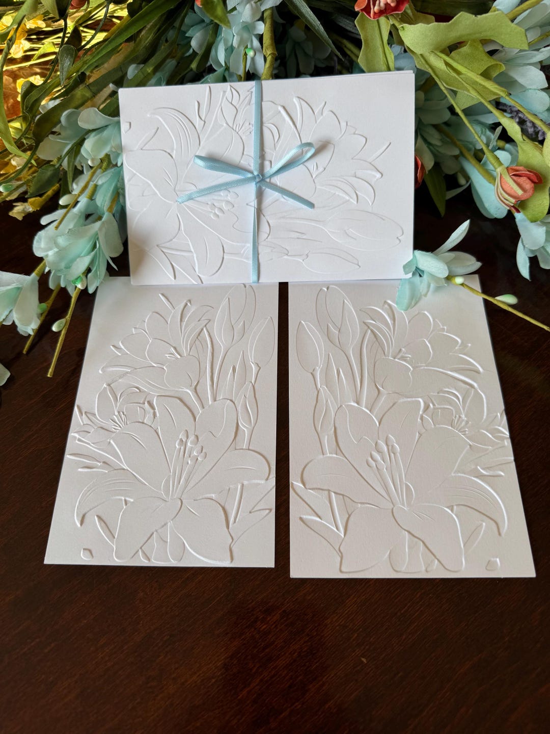 Set of 5 White 3D Embossed Lily Flowers Card Topper Sheets, Designer ...