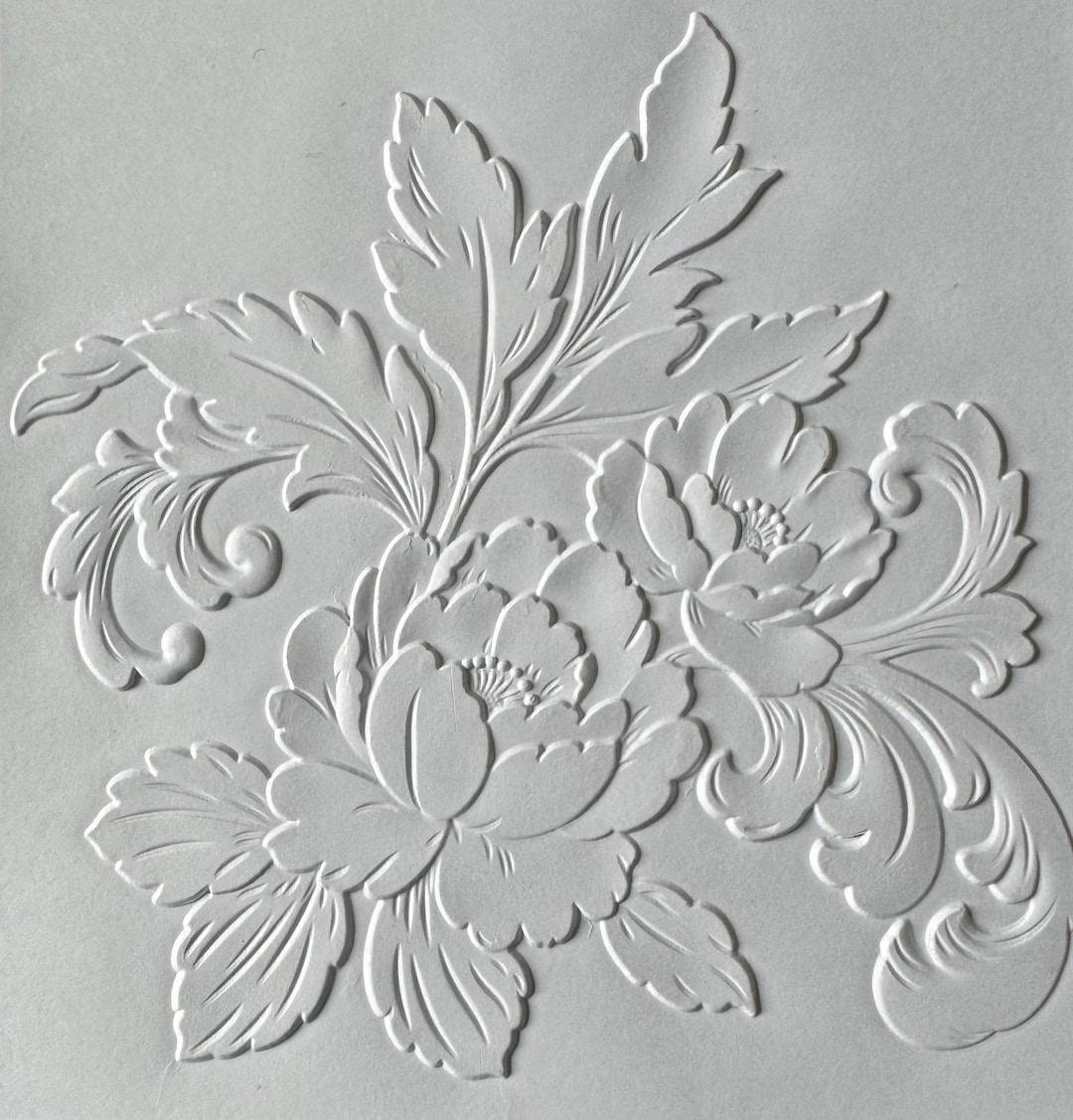 Set of 5 3D Botanical Book Cover Engravings, 3D Embossed Flowers ...