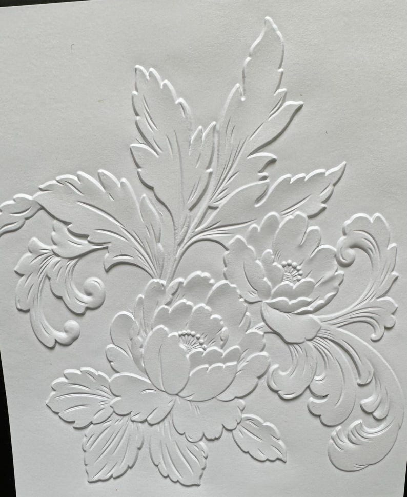 Set of 5 3D Botanical Book Cover Engravings, 3D Embossed Flowers ...