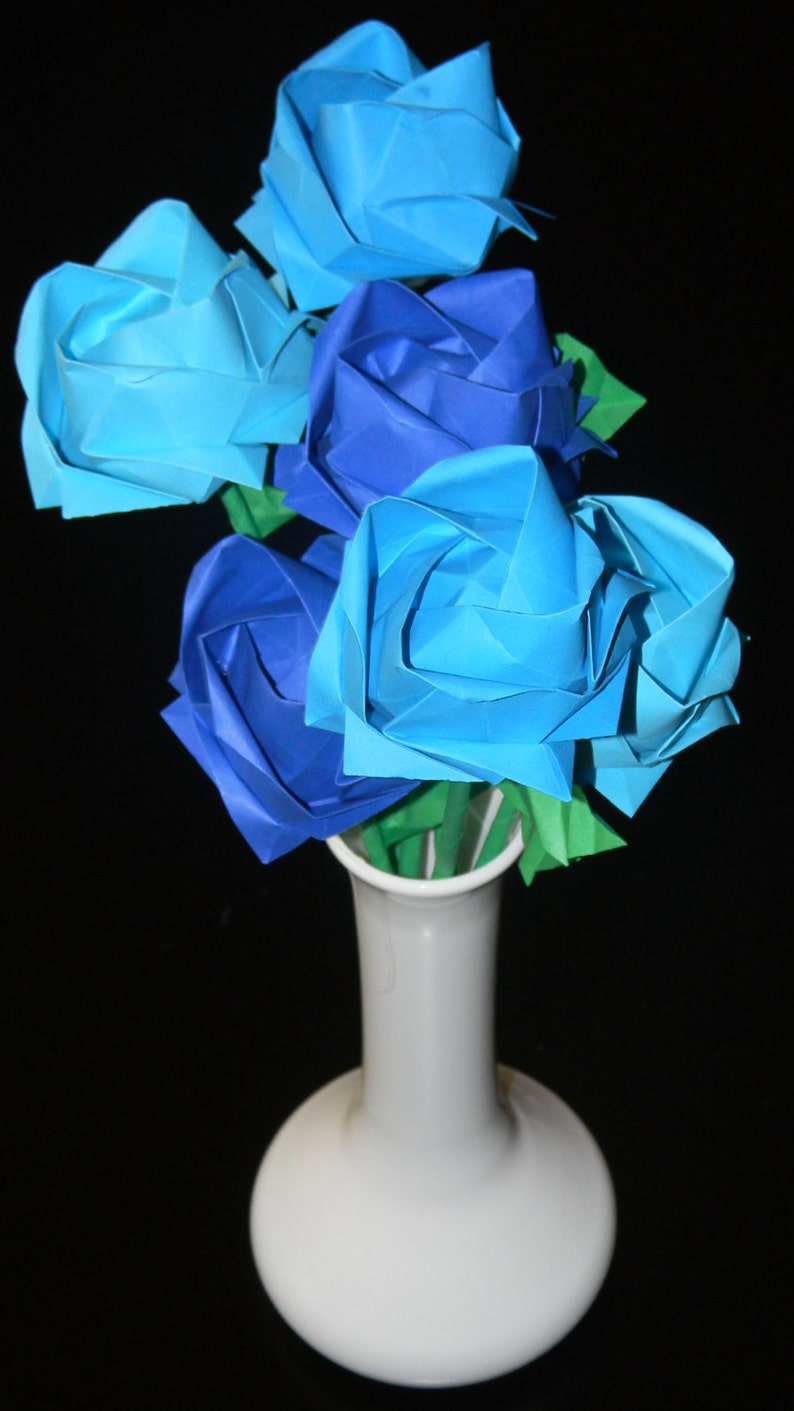 Blue Origami Paper Roses 6 Stems | Etsy