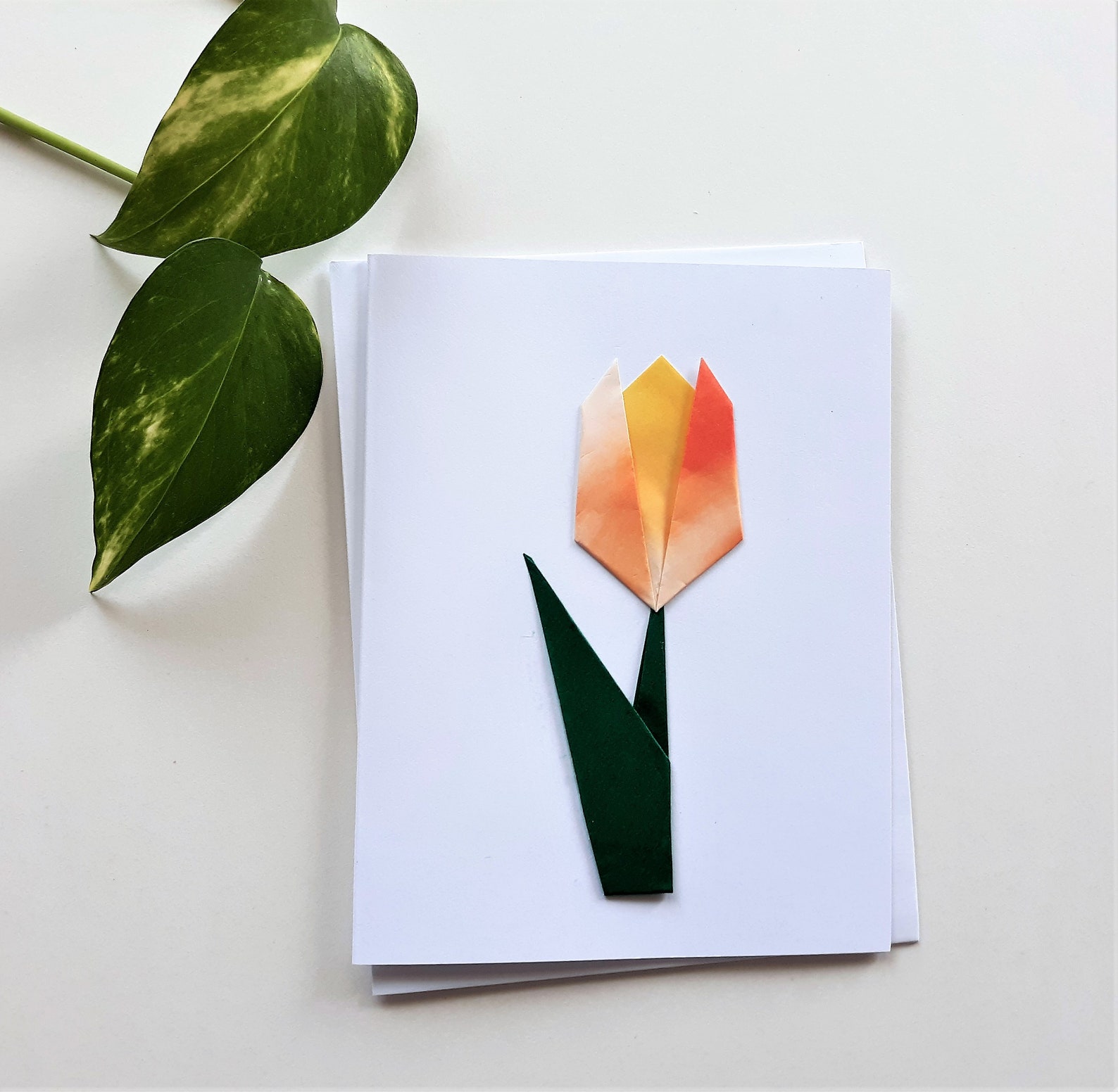 Origami Tulip Flower Greeting Card Thank You Card Get Well - Etsy