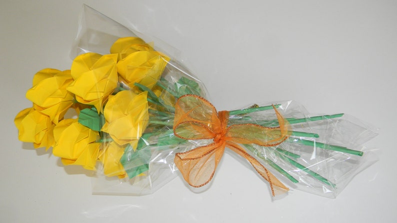 Yellow Origami Paper Rose Bouquet 12 Stems - Etsy
