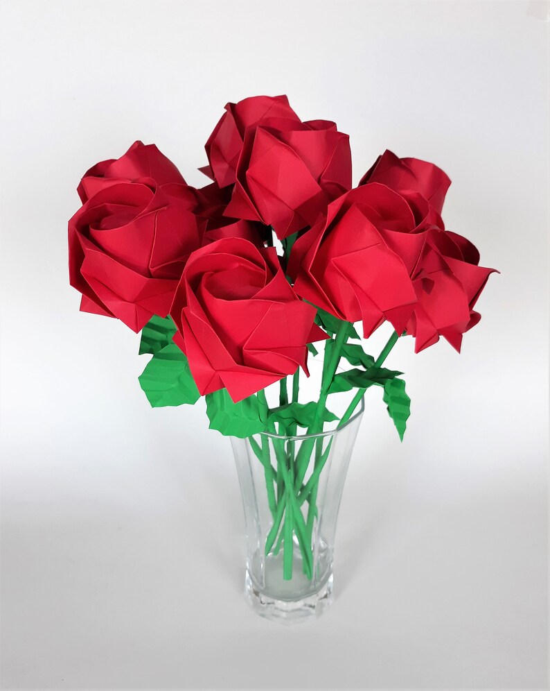 Red Origami Paper Roses Bouquet12 Stems - Etsy
