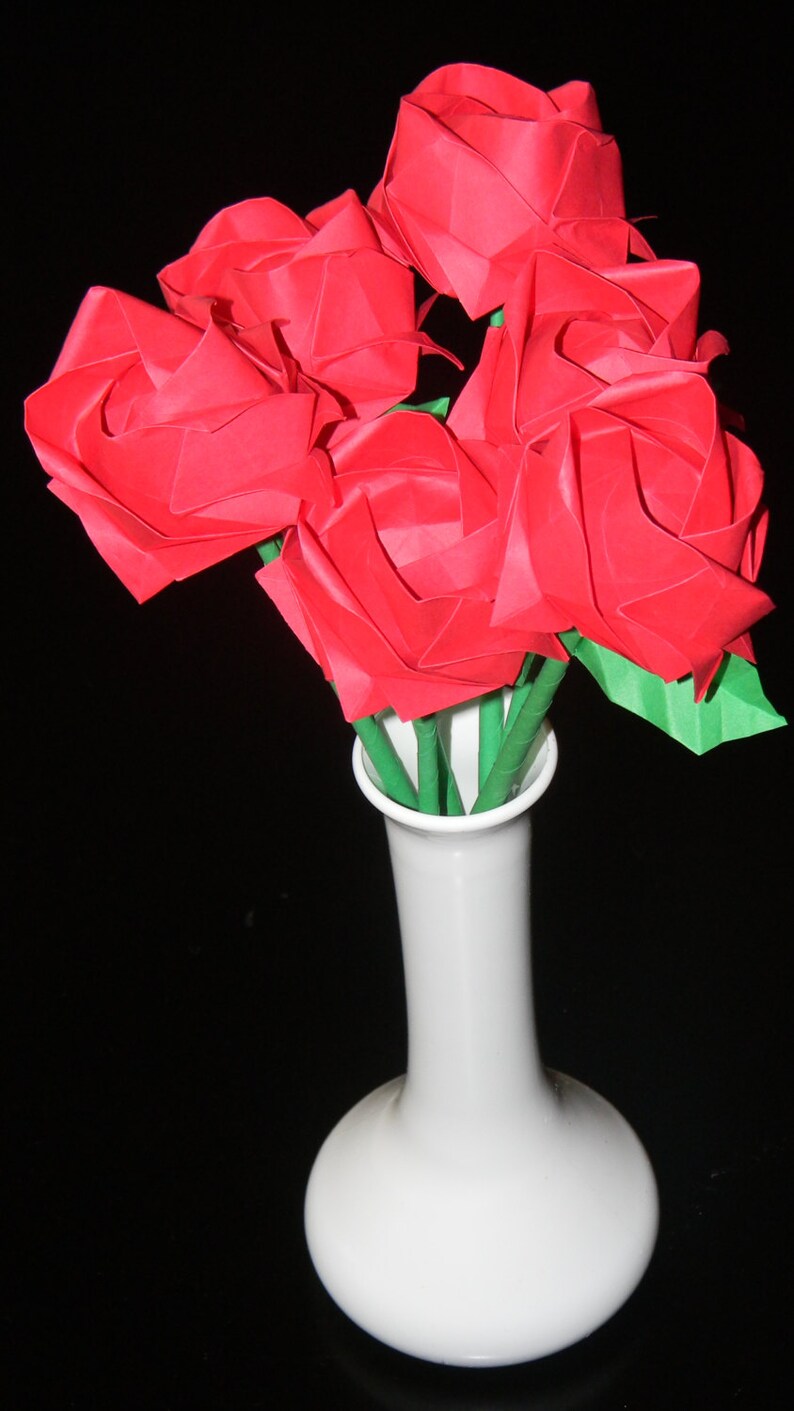 Red Origami Paper Roses 6 Stems - Etsy