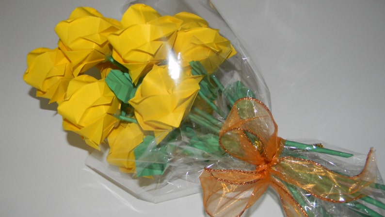 Yellow Origami Paper Rose Bouquet 12 Stems - Etsy