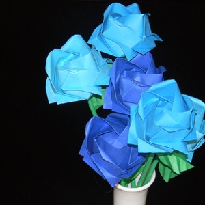 Blue Origami Paper Roses 6 Stems - Etsy