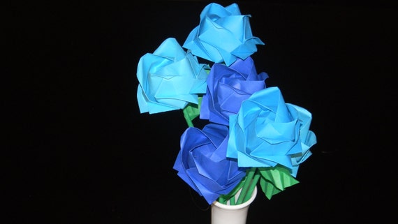 Blue Origami Paper Roses 6 Stems | Etsy