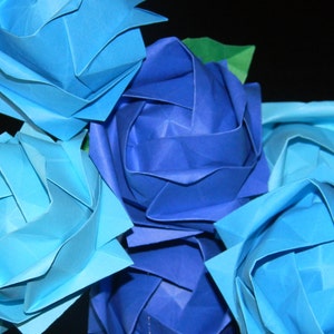 Blue Origami Paper Roses 6 Stems - Etsy
