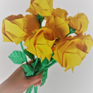 Yellow Origami Paper Rose Bouquet 12 Stems - Etsy
