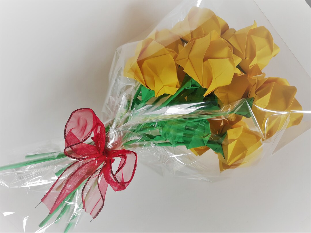 Yellow Origami Paper Rose Bouquet 12 Stems - Etsy