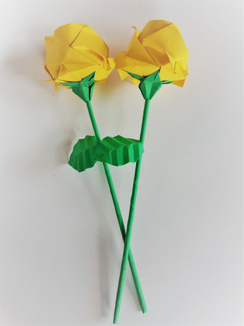 Yellow Origami Paper Rose Bouquet 12 Stems | Etsy