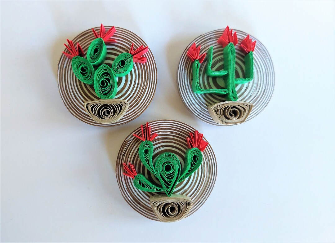 Quilling Cactus Magnets, Quilling Succulents Fridge Magnets, Cactus Art ...