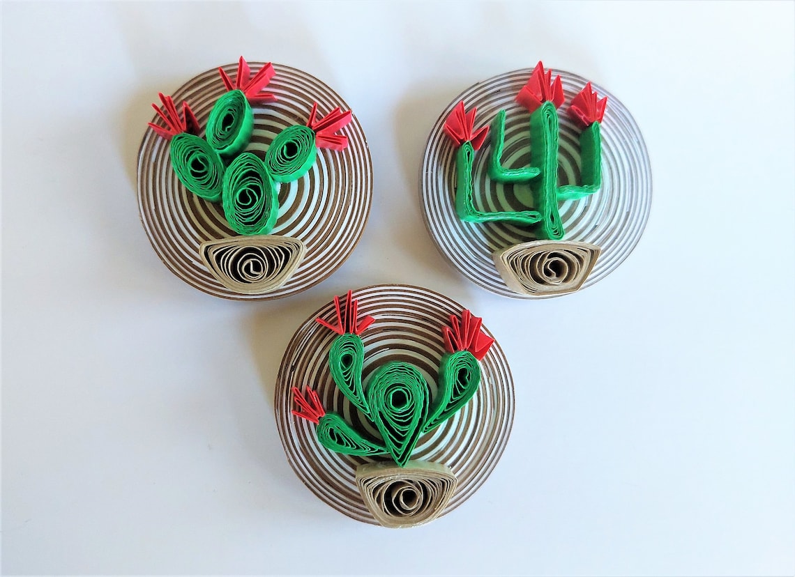 Quilling Cactus Magnets Quilling Succulents Fridge Magnets - Etsy