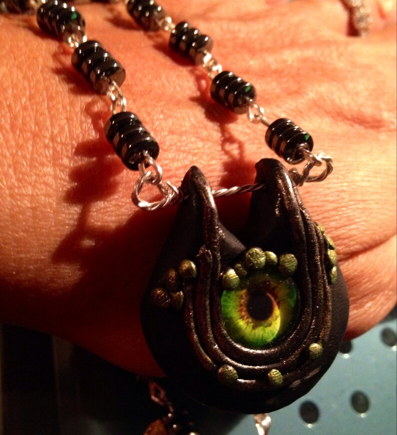 Evil Eye Talisman Necklace, Green and Gold Eye on a OOAK Beaded ...