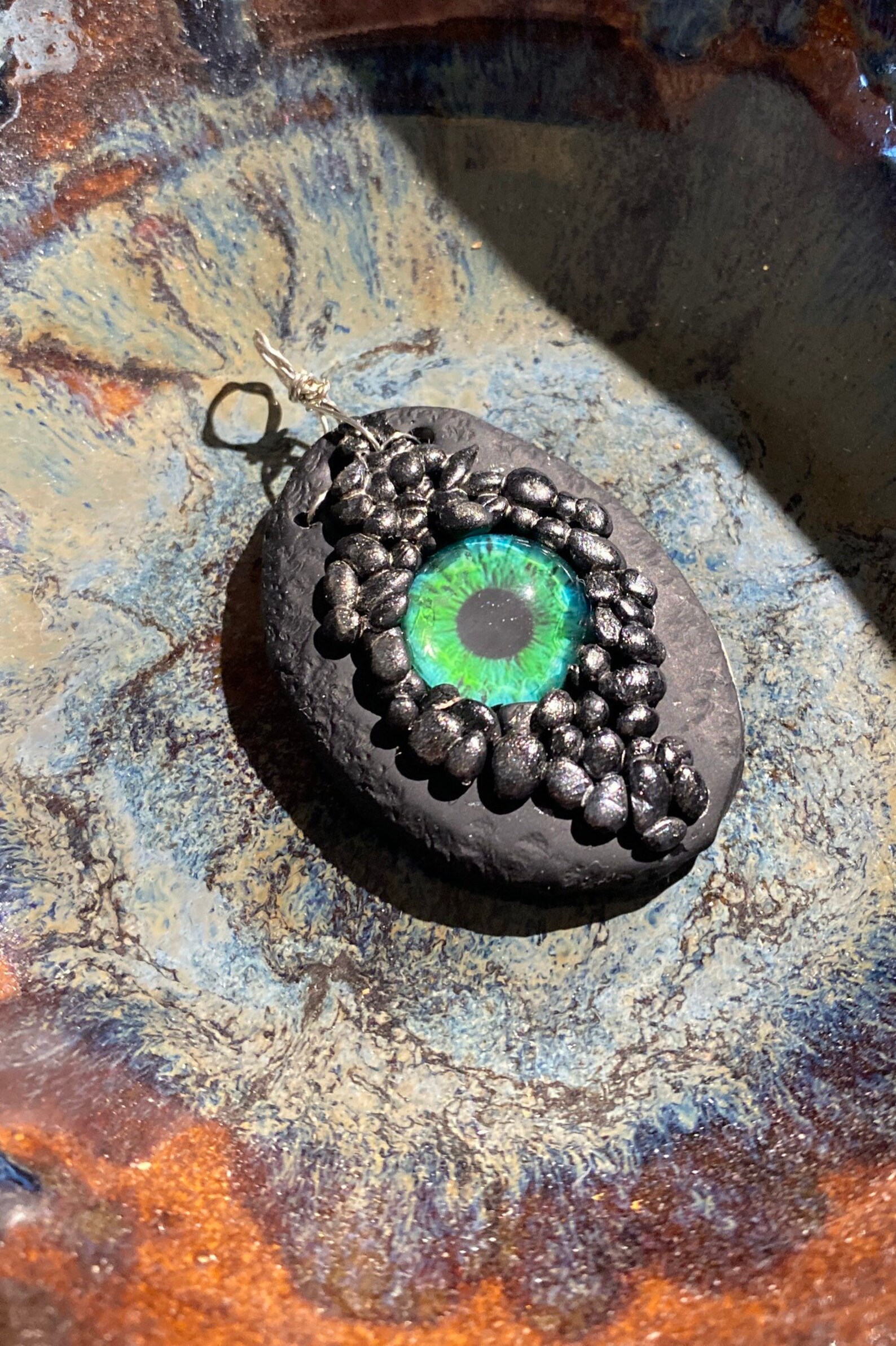 Evil Eye Talisman Necklace, Green High Dome Whimsical Good Luck Amulet ...