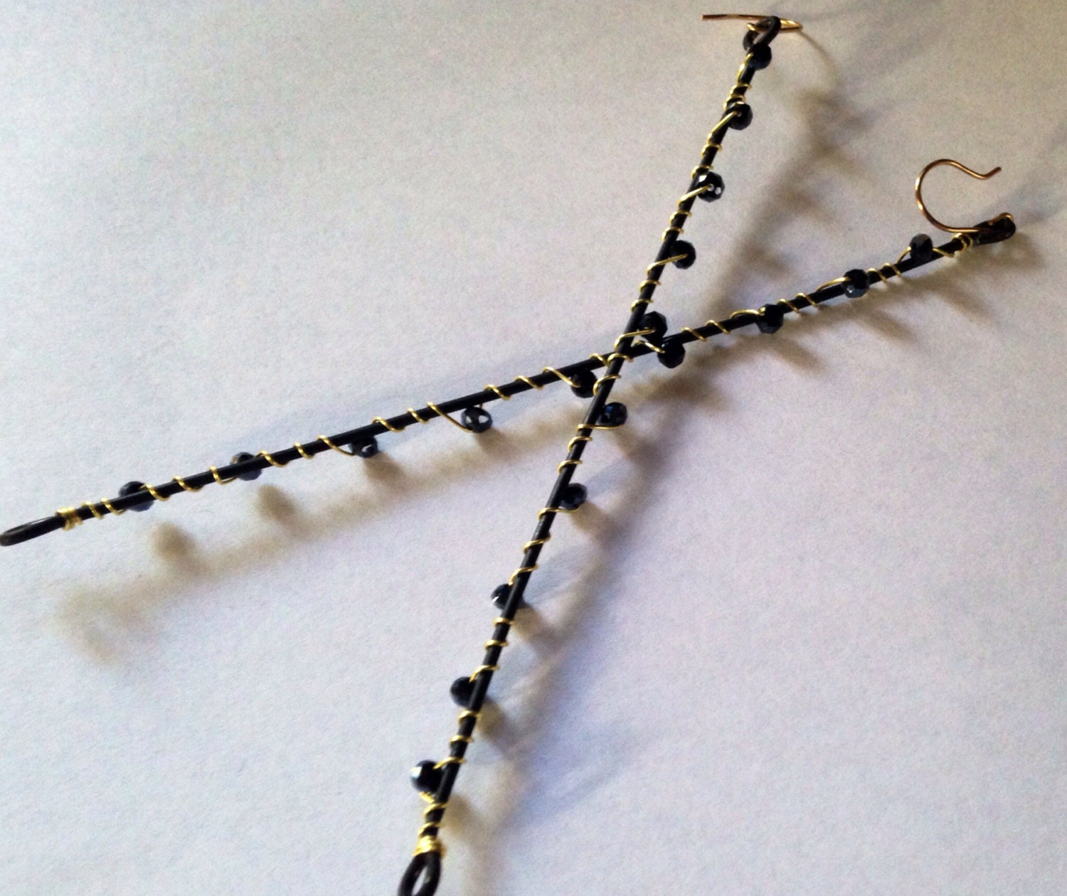 Boho Earrings, Super Long Wire Wrapped Earrings With Black Faceted ...