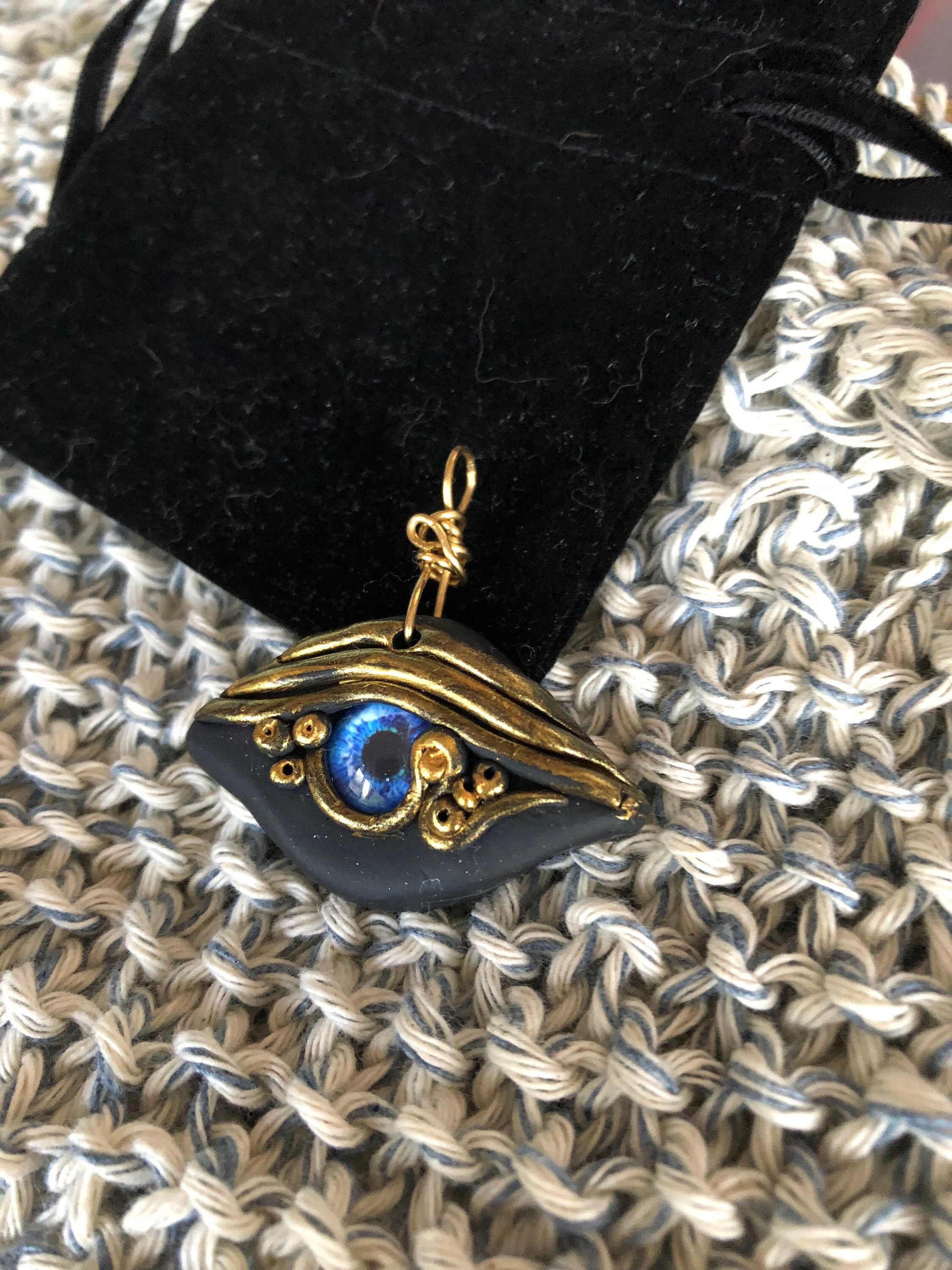 Evil Eye Talisman Necklace Blue Eye With Gold Accents Ooak - Etsy