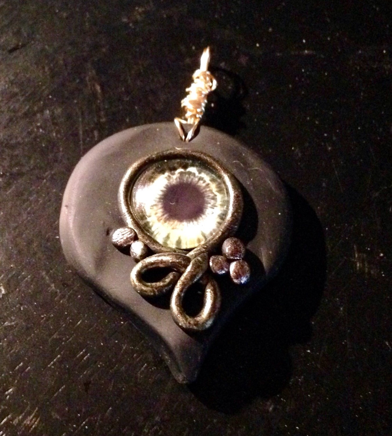 Evil Eye Talisman Necklace, Polymer Clay and Grey Green Eye, Protective ...