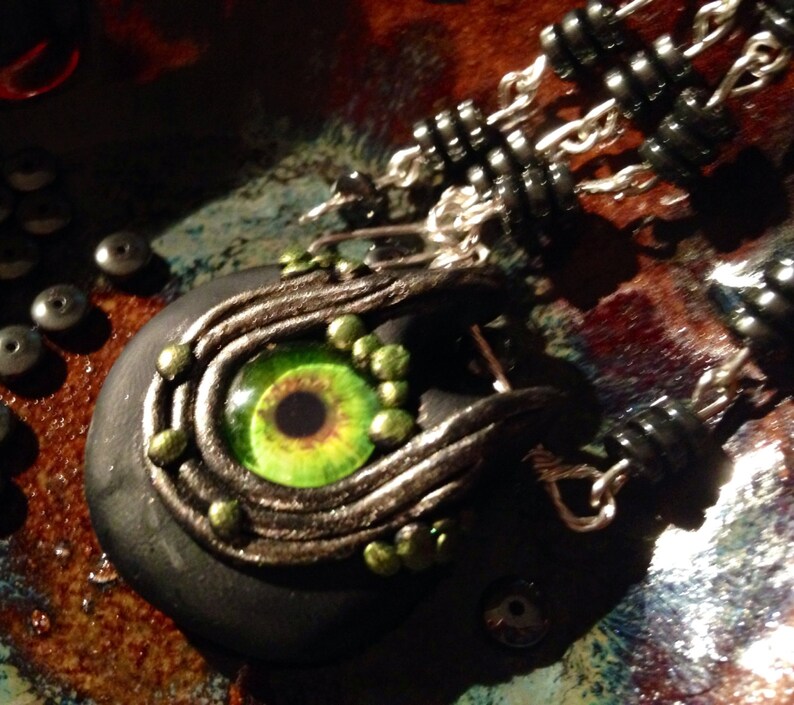 Evil Eye Talisman Necklace, Green and Gold Eye on a OOAK Beaded ...
