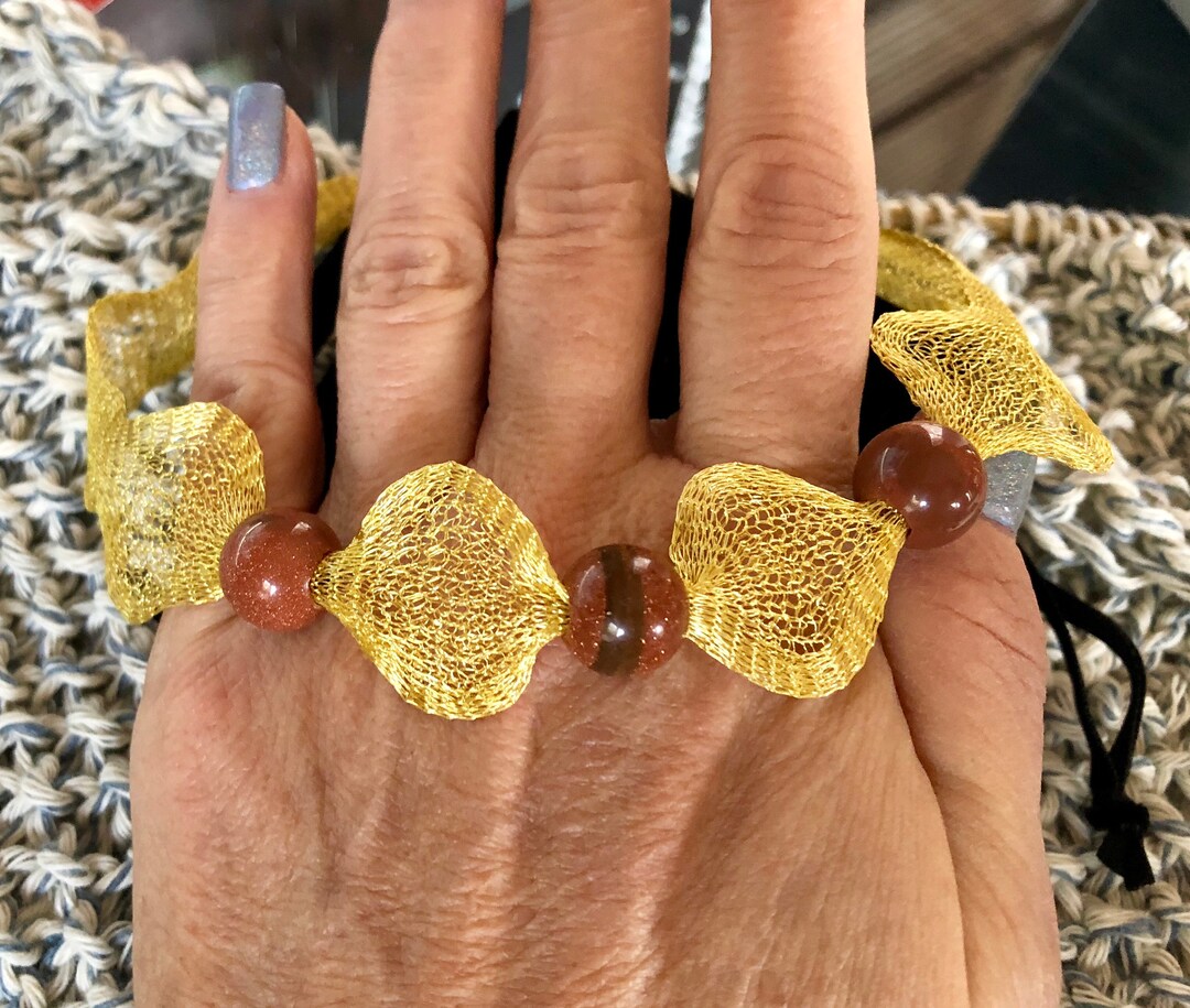 Titanium Wire Gold and Sandstone Necklace - Etsy