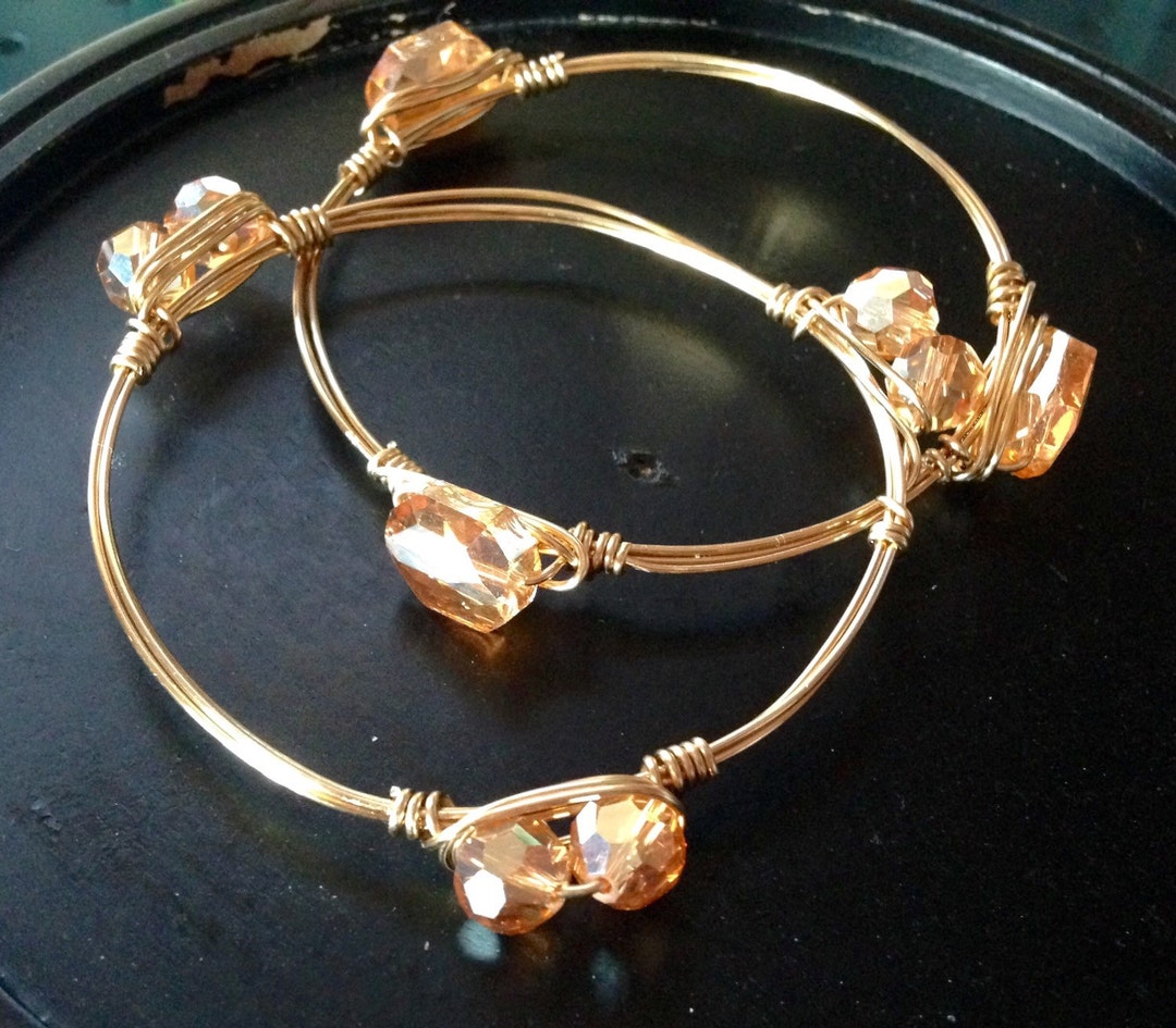 Gold Crystal Wire Wrapped Bangle Bracelet Set of Two - Etsy