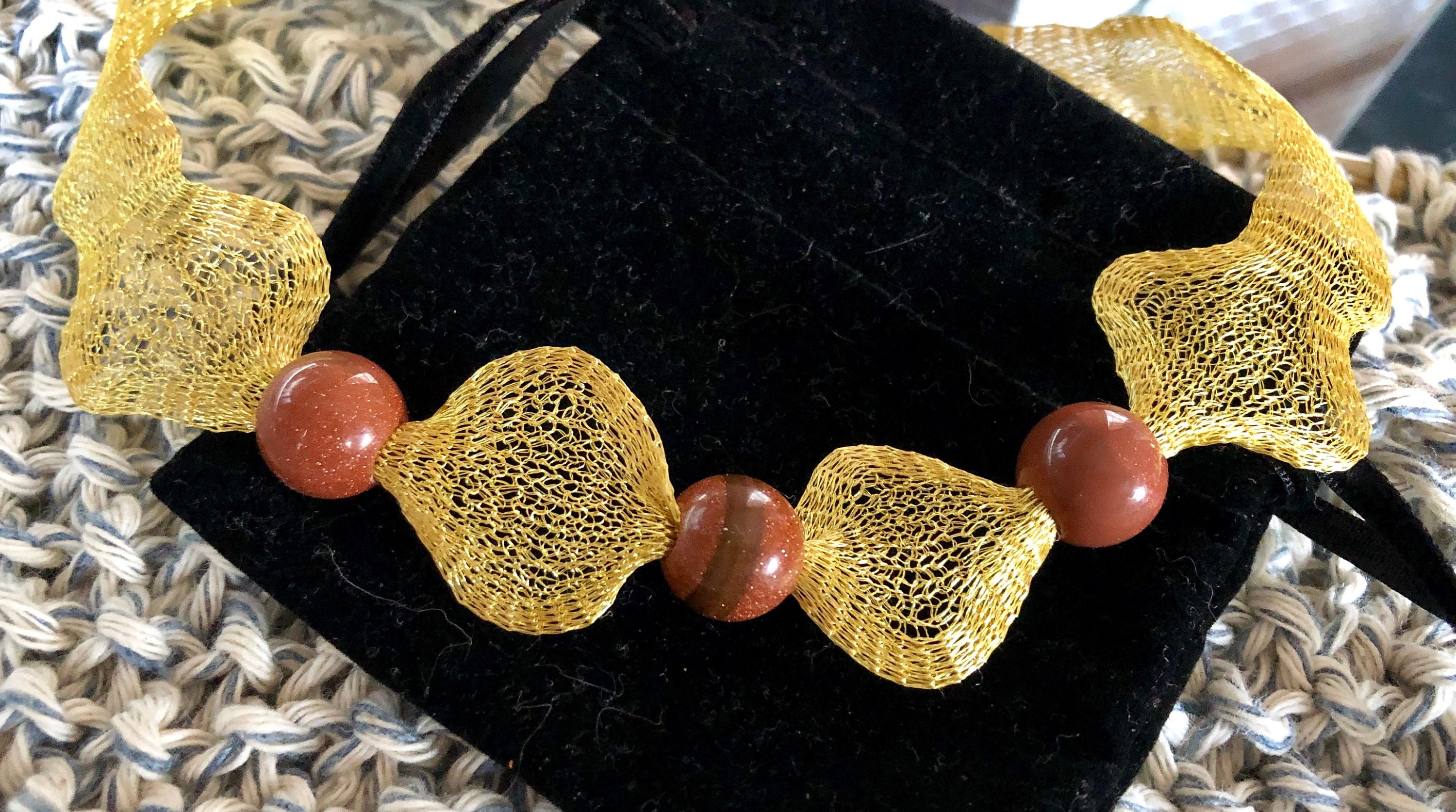 Titanium Wire Gold and Sandstone Necklace - Etsy