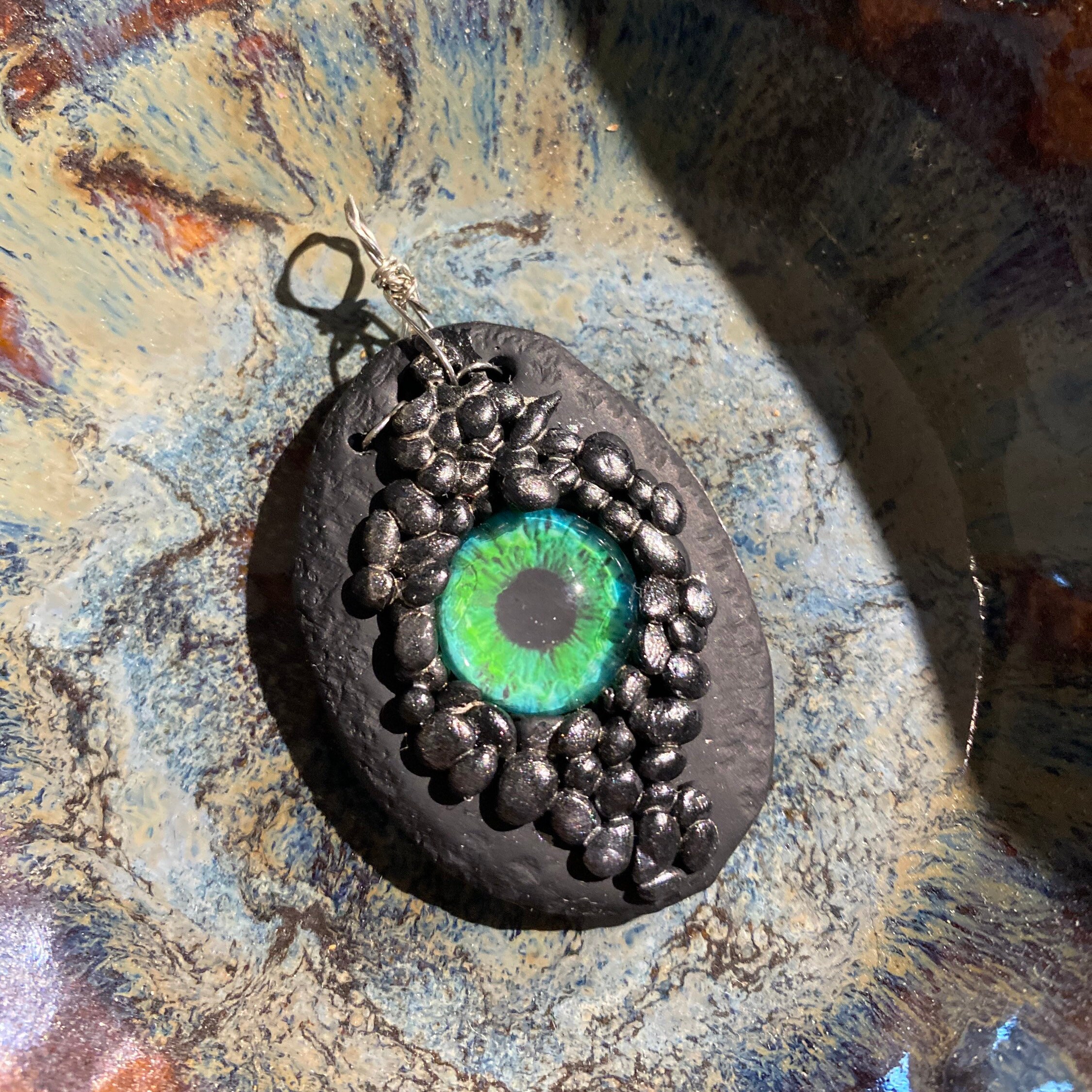 Evil Eye Talisman Necklace, Green High Dome Whimsical Good Luck Amulet ...