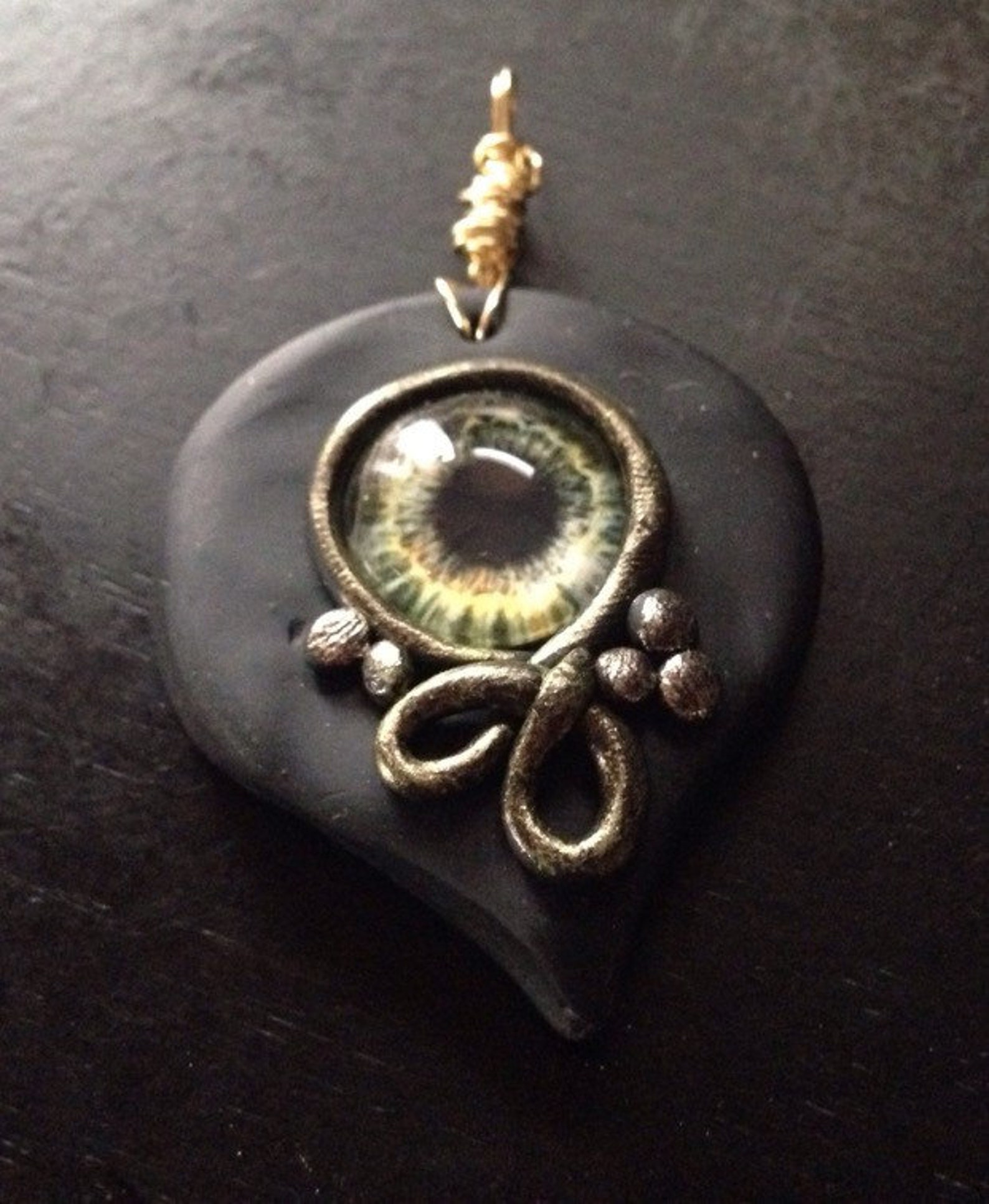 Evil Eye Talisman Necklace, Polymer Clay and Grey Green Eye, Protective ...