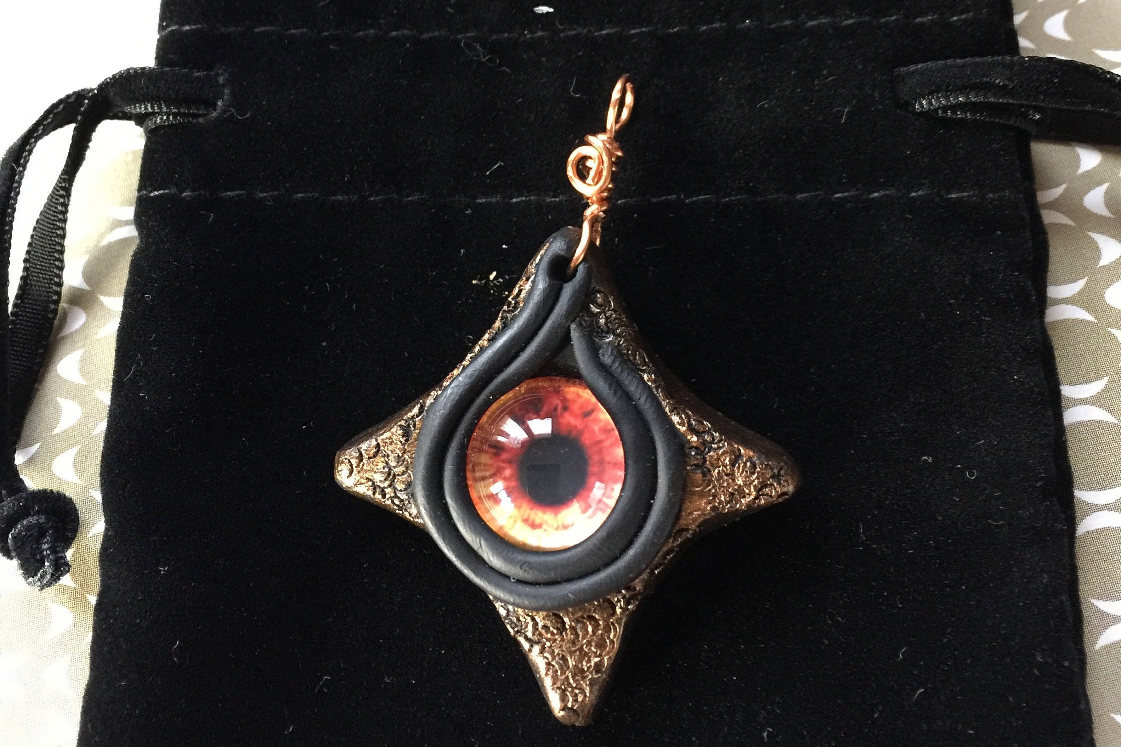 Evil Eye Talisman Necklace, High Dome Orange and Gold Evil Eye Jewelry ...