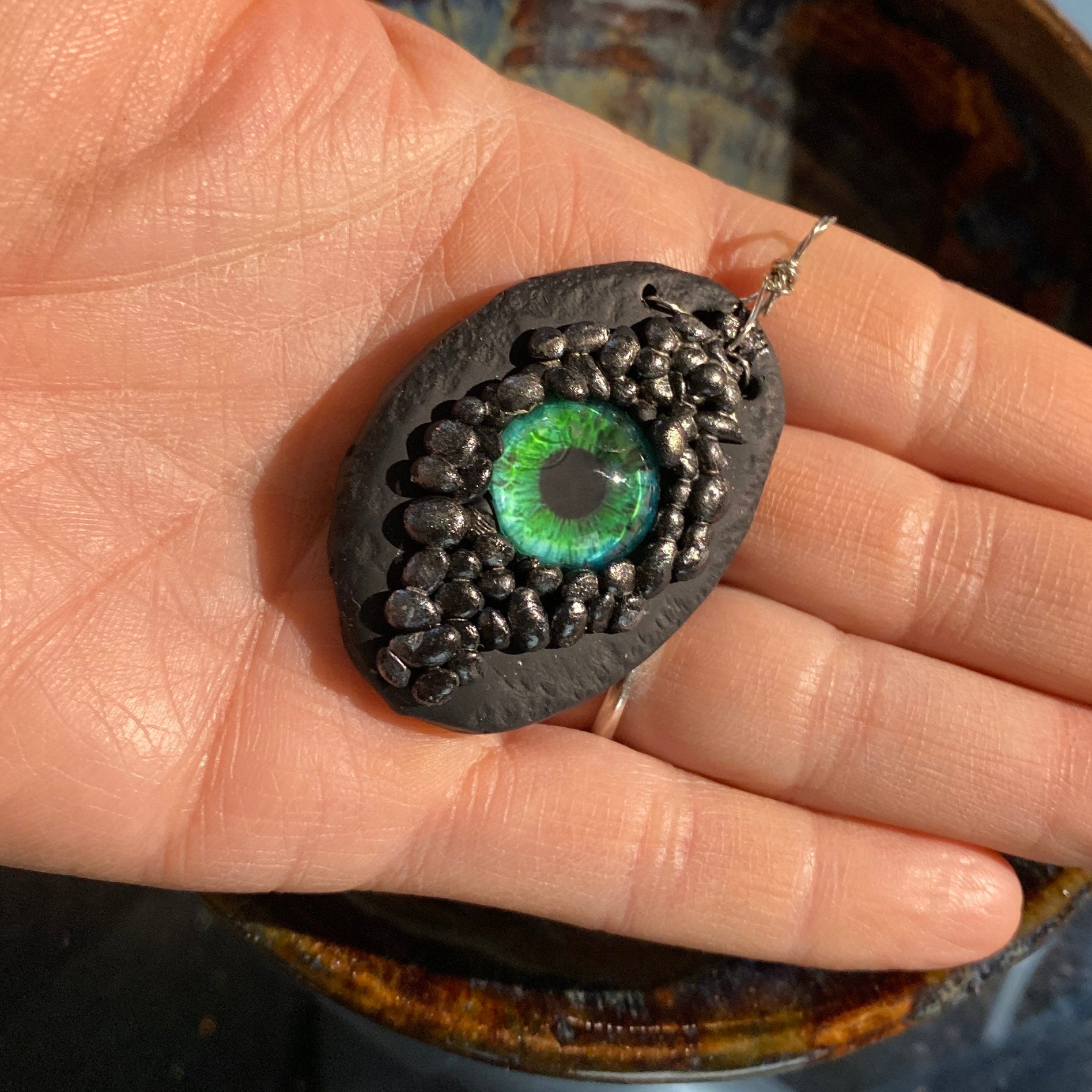 Evil Eye Talisman Necklace, Green High Dome Whimsical Good Luck Amulet ...