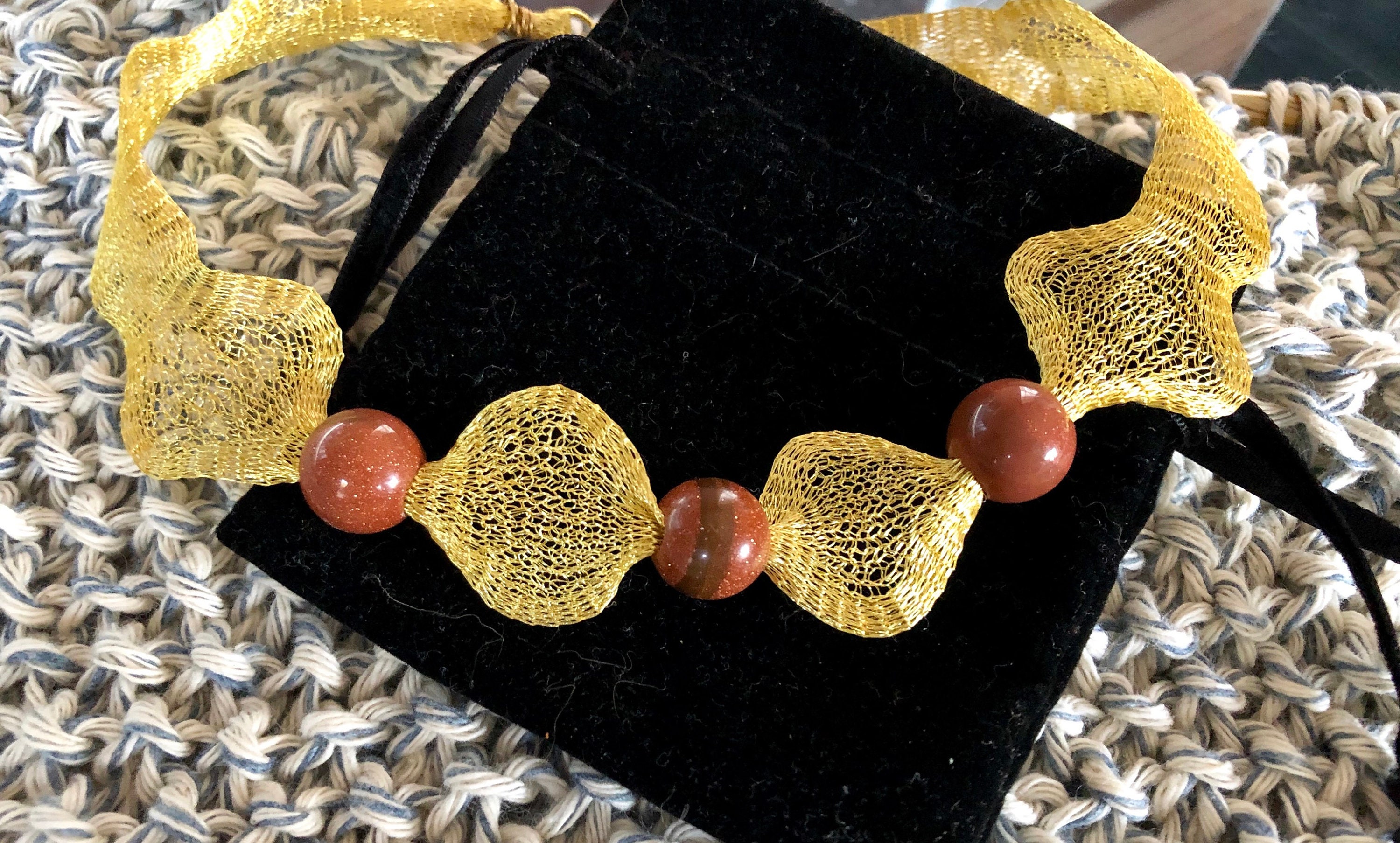 Titanium Wire Gold and Sandstone Necklace - Etsy