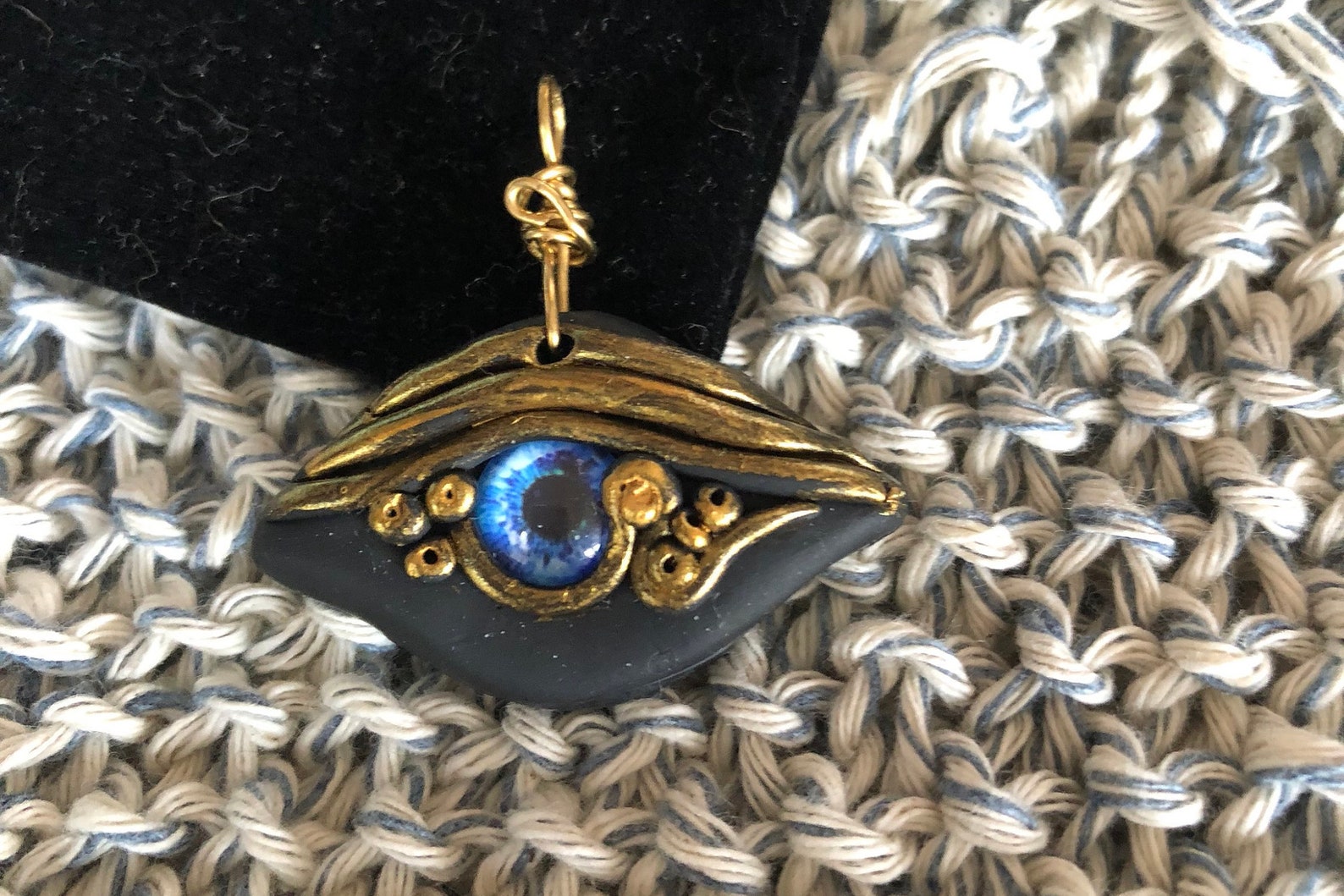 Evil Eye Talisman Necklace Blue Eye With Gold Accents Ooak - Etsy