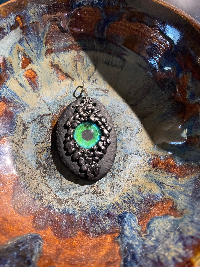 Evil Eye Talisman Necklace, Green High Dome Whimsical Good Luck Amulet ...