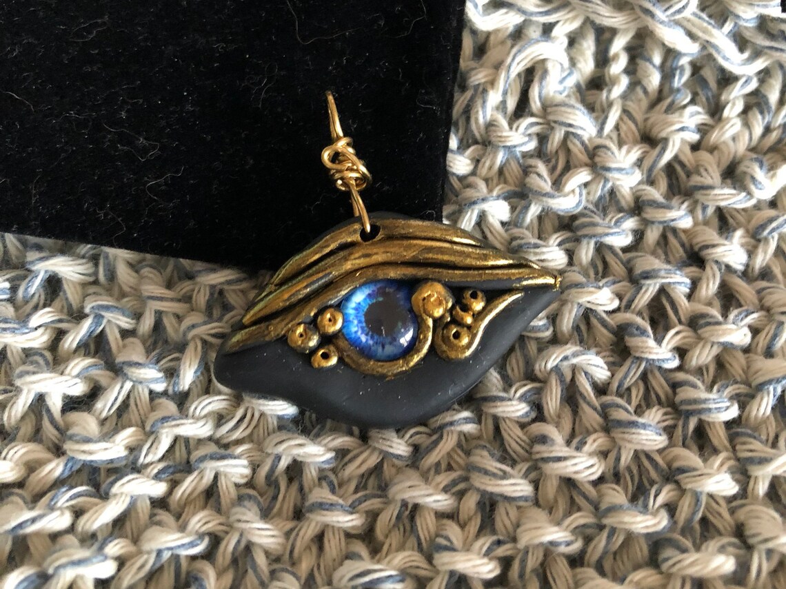 Evil Eye Talisman Necklace Blue Eye With Gold Accents Ooak - Etsy