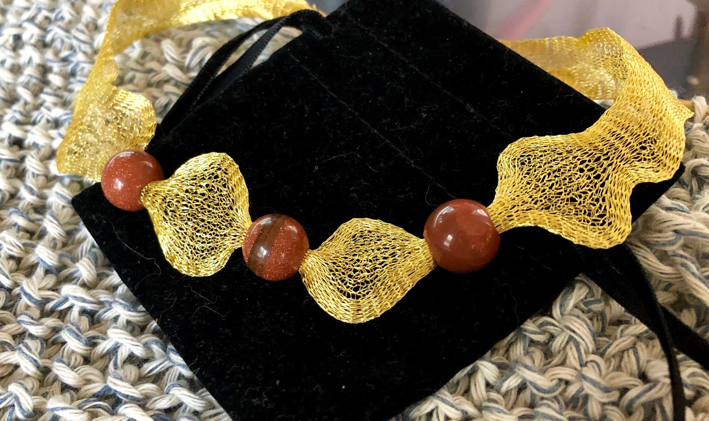 Titanium Wire Gold and Sandstone Necklace - Etsy